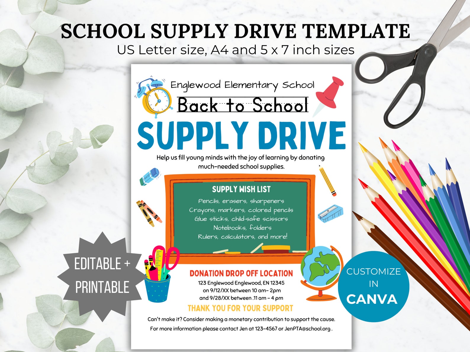 School Fundraising Flyer Template Back to School Supplies Fundraiser ...