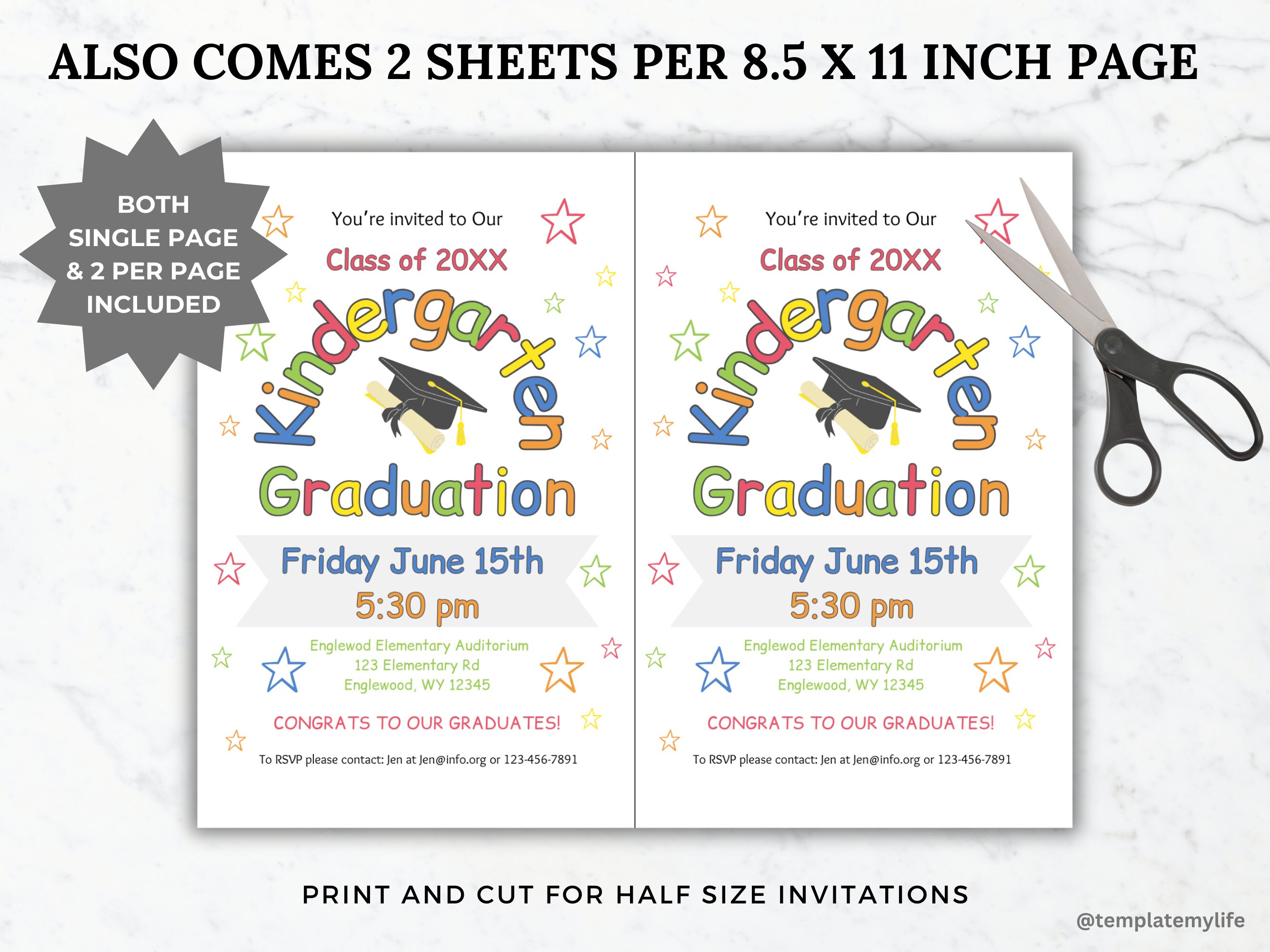 Kindergarten Graduation Invite Template Elementary Class Graduation ...