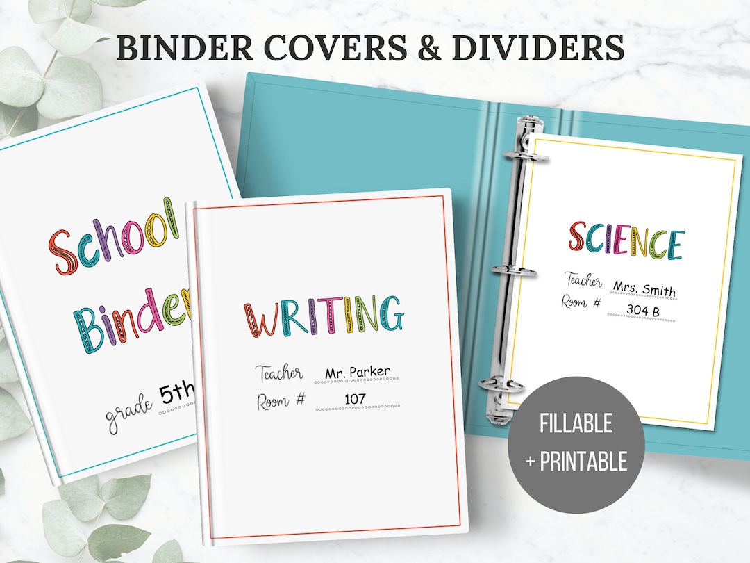 Back to School Binder Cover Printable School Binder Insert Elementary ...