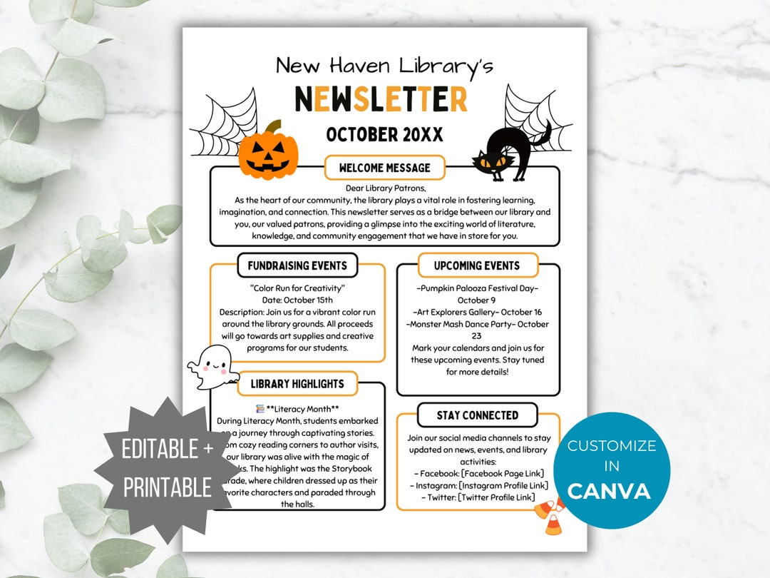 Halloween Newsletter Flyer Printable Community Fall Newsletter Editable ...