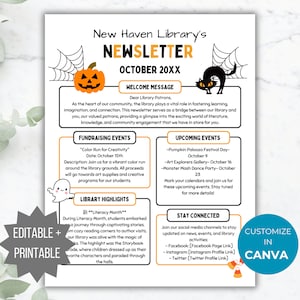 Halloween Newsletter Flyer Printable Community Fall Newsletter Editable ...