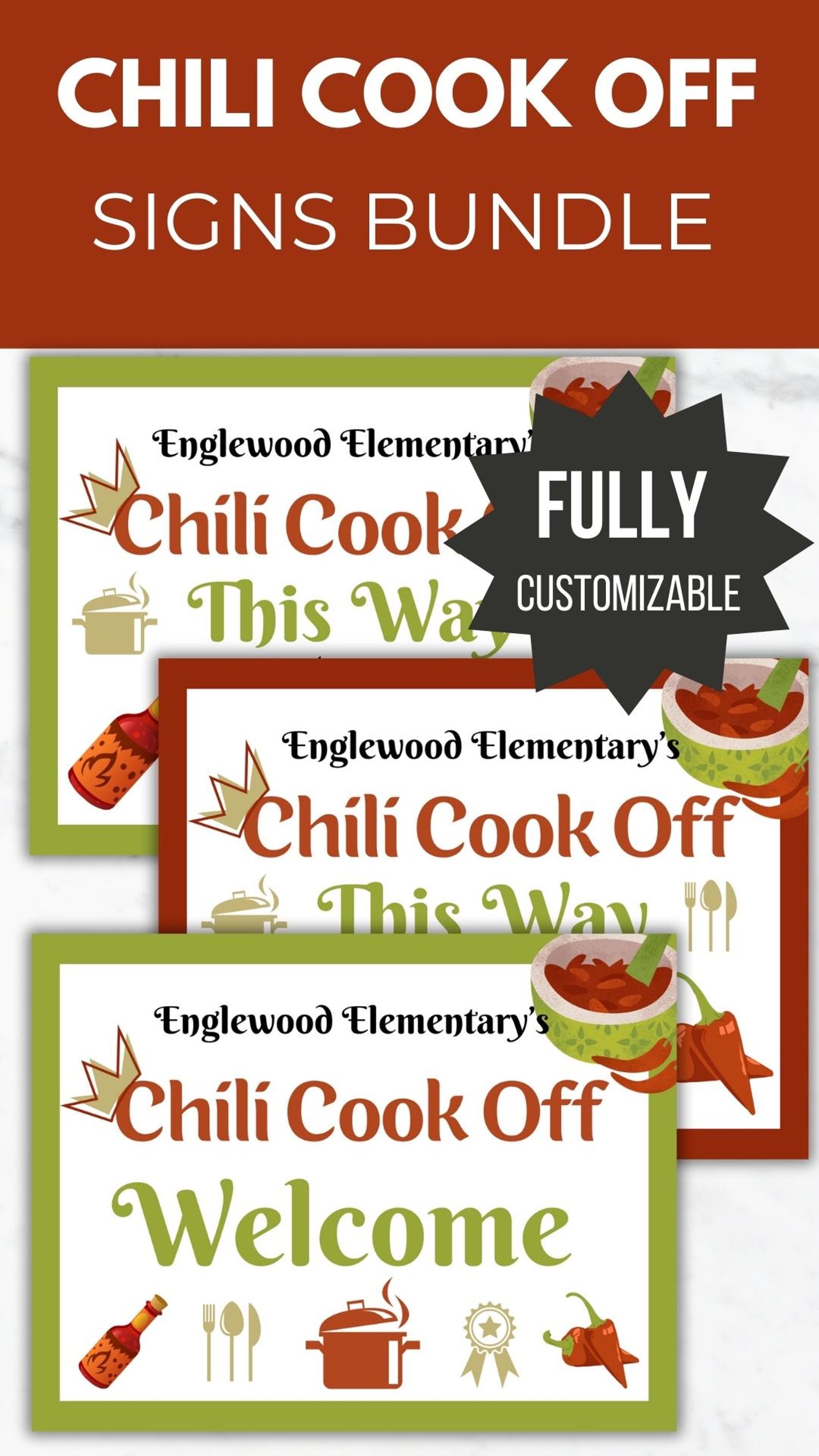 Chili Cook off Event Signs Template Bundle PTO School Fall Party ...