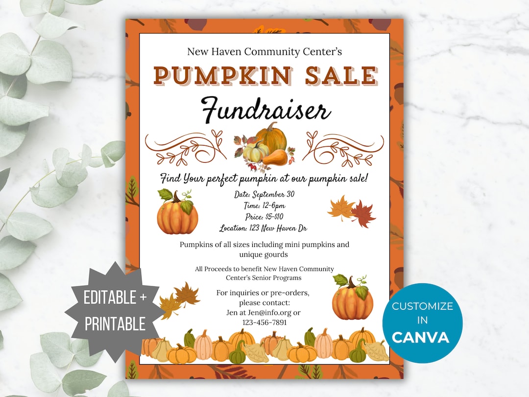 Pumpkin Sale Fundraiser Flyer Template Pumpkin Flyer Editable Fall ...