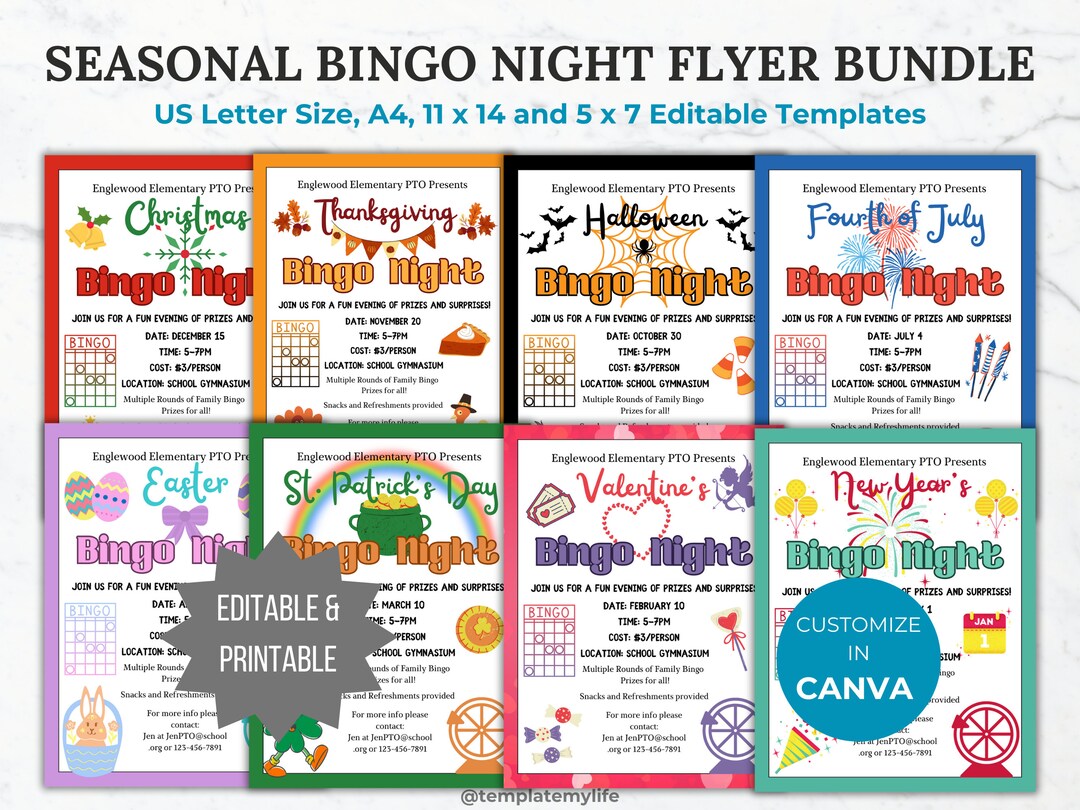 Seasonal Bingo Night PTA Flyer Template PTO School Fundraiser Flyer ...