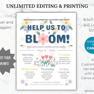 Floral Teacher and Staff Appreciation Week Template PTO Help Us Bloom ...