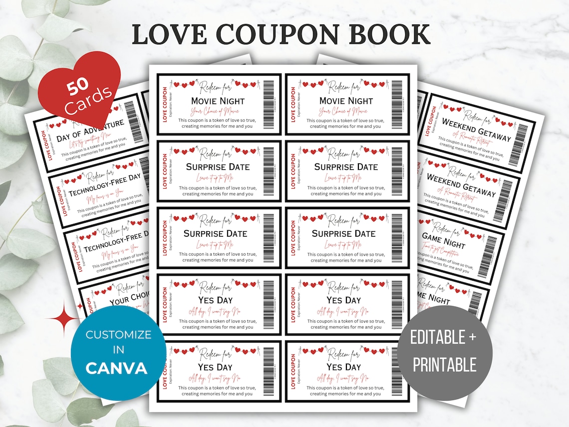 Love Coupon Book Printable Editable Love Coupons Couple - Etsy