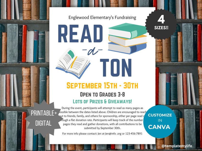 Editable Literacy Fundraiser Flyer Printable School Fundraiser Poster ...
