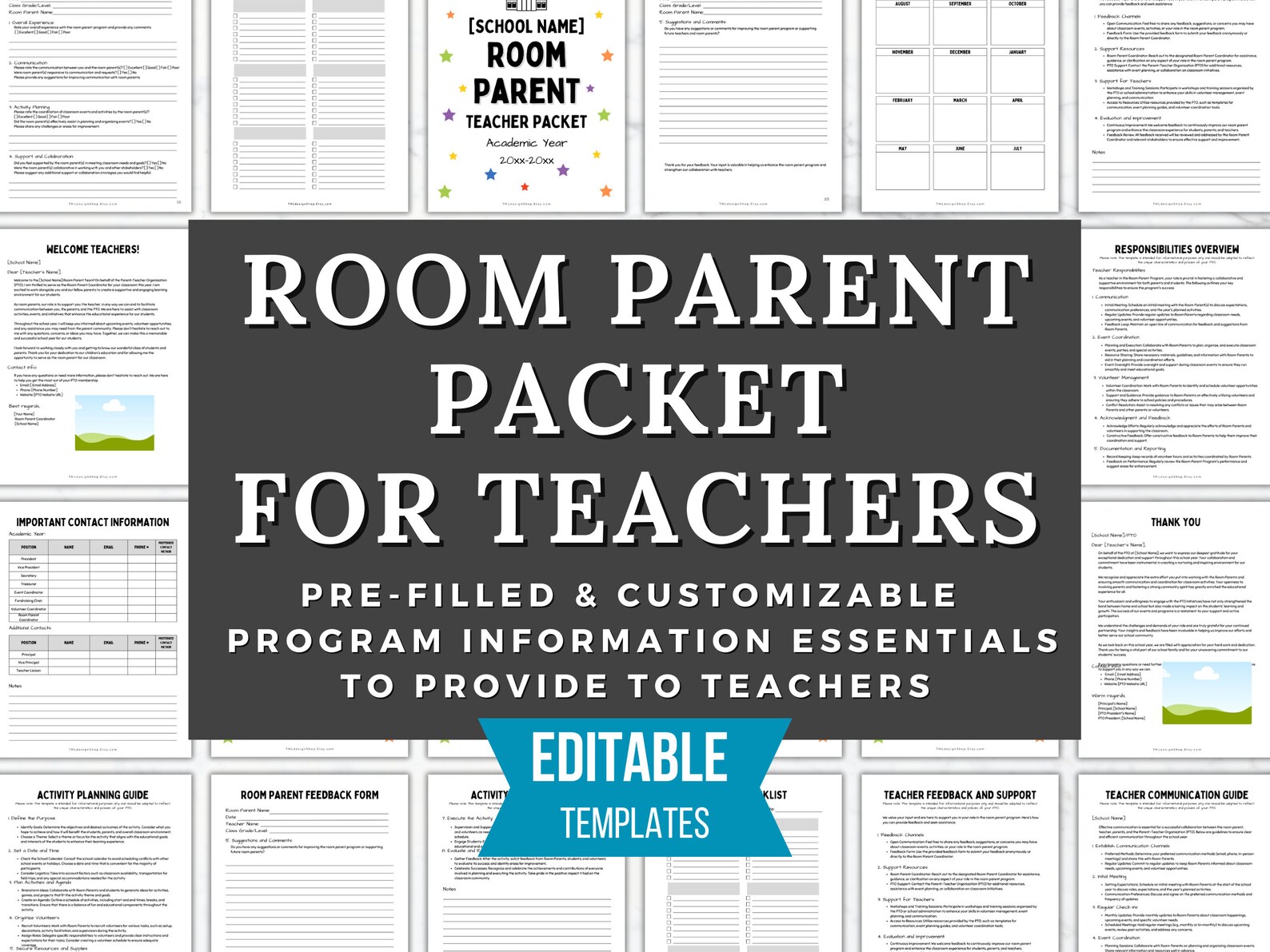Editable PTO Room Parent Teacher Welcome Packet Template PTA Classroom ...