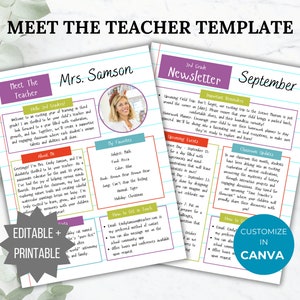 Meet the Teacher Editable Canva Template Class Newsletter Printable ...