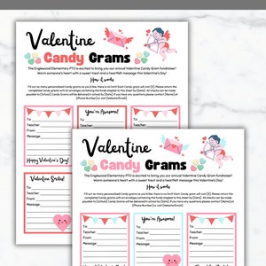 Valentine Candy Gram Flyer PTO Template Valentines Day Candy Gram ...