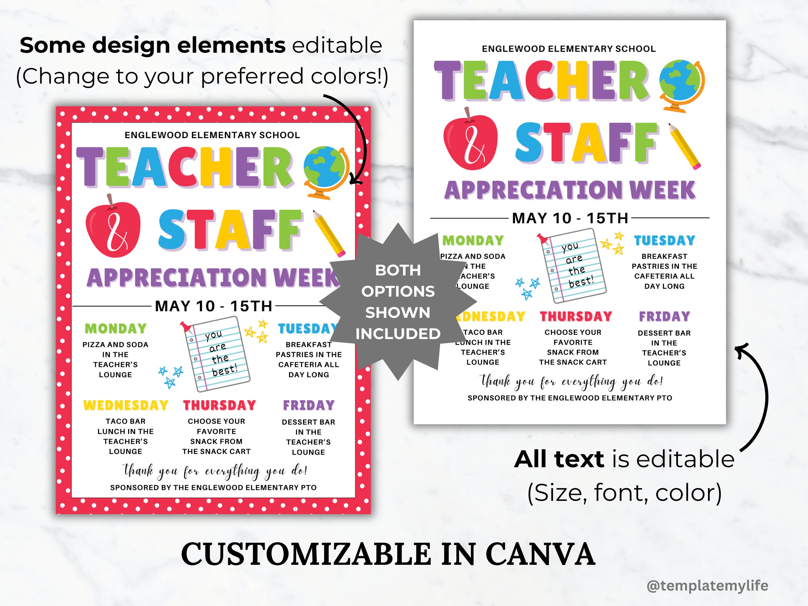Teacher and Staff Appreciation Week Template PTO School Event Teacher ...