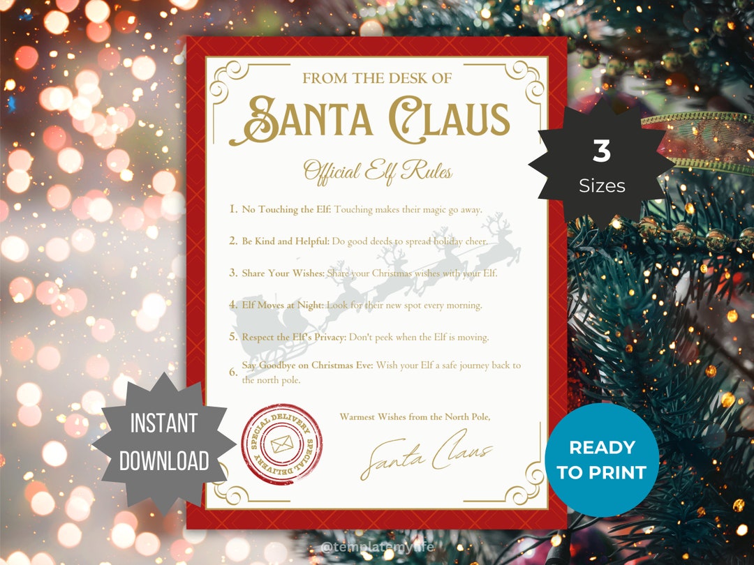 Elf Rules Printable Elf Mail Download Santa Letter Elf Arrival ...