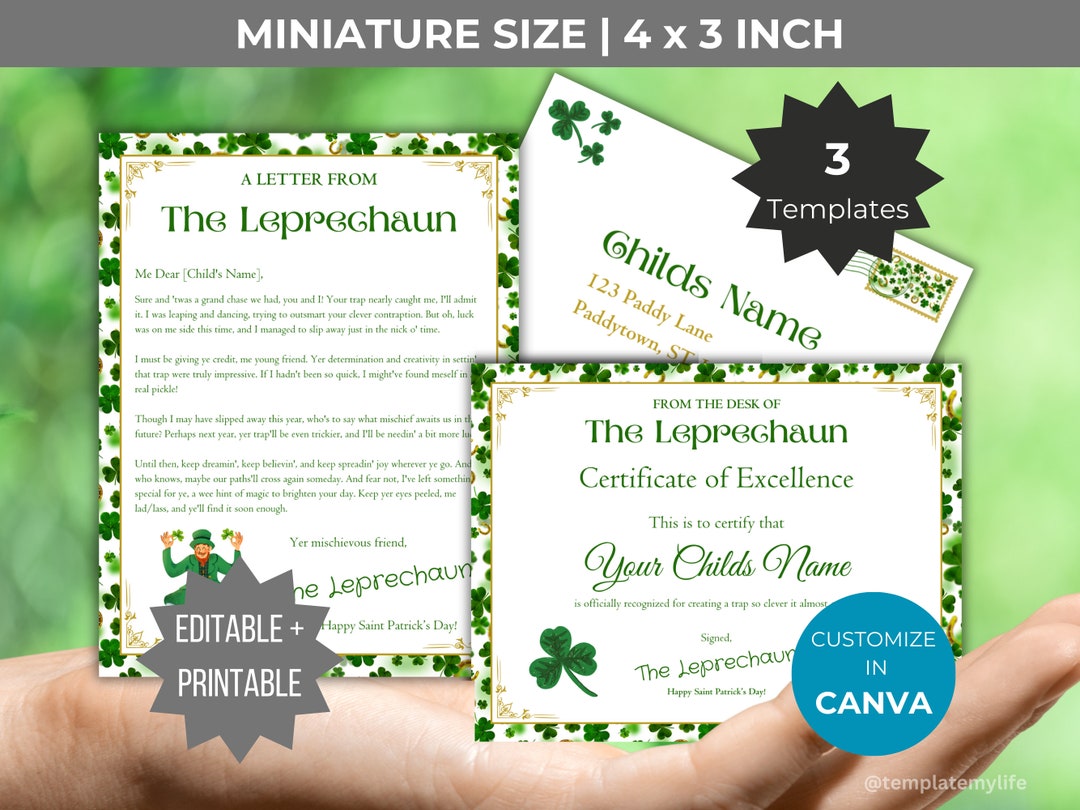 Leprechaun Letter MINIATURE St Patricks Day Leprechaun Trap Reward ...
