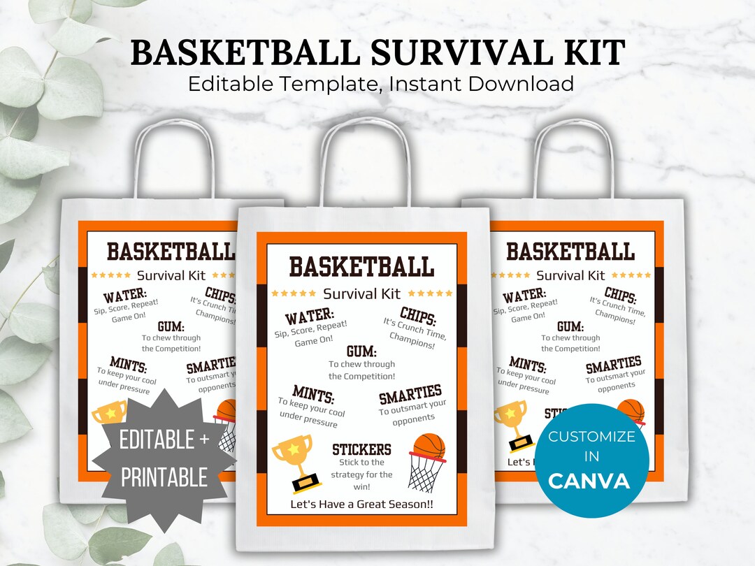 Basketball Survival Kit Editable Template Basketball Team Gift ...