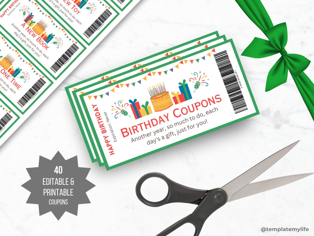 Kid Birthday Coupon Book Kid Gift for Sister Birthday Coupon Printable ...