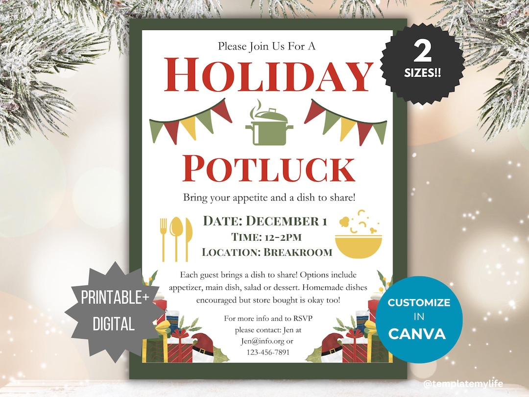 Holiday Potluck Invitation Template Christmas Dinner Party Invite Flyer ...