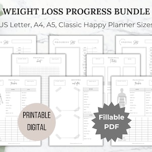 Weight Loss Tracker Printable Progress Tracker Bundle Body Measurement ...