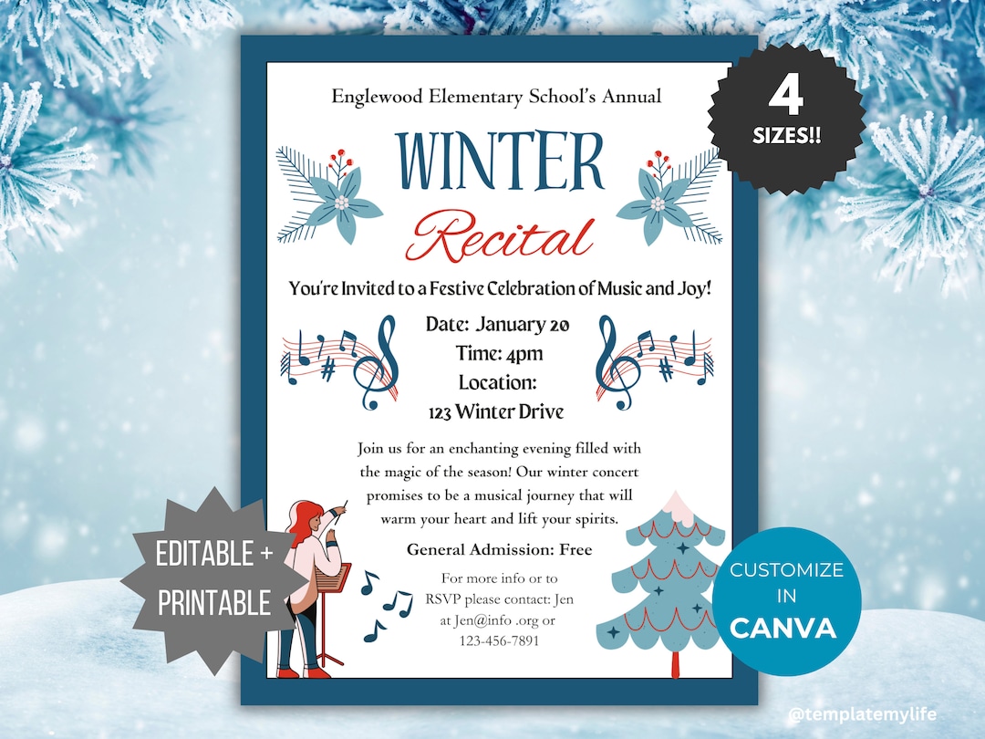 Winter Recital Flyer Template Piano Recital Church Flyer Winter Concert ...