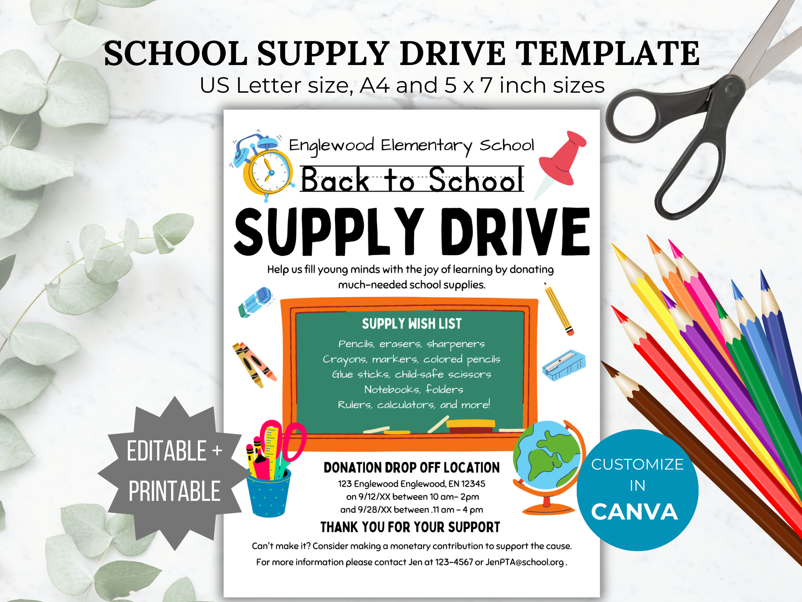 Back to School Supply Drive Flyer Template School Fundraiser Flyer ...