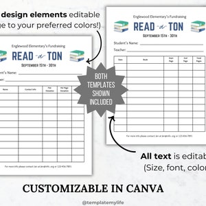 Reading Fundraiser Flyer Sponsor Pledge Form Reading Log Bundle ...