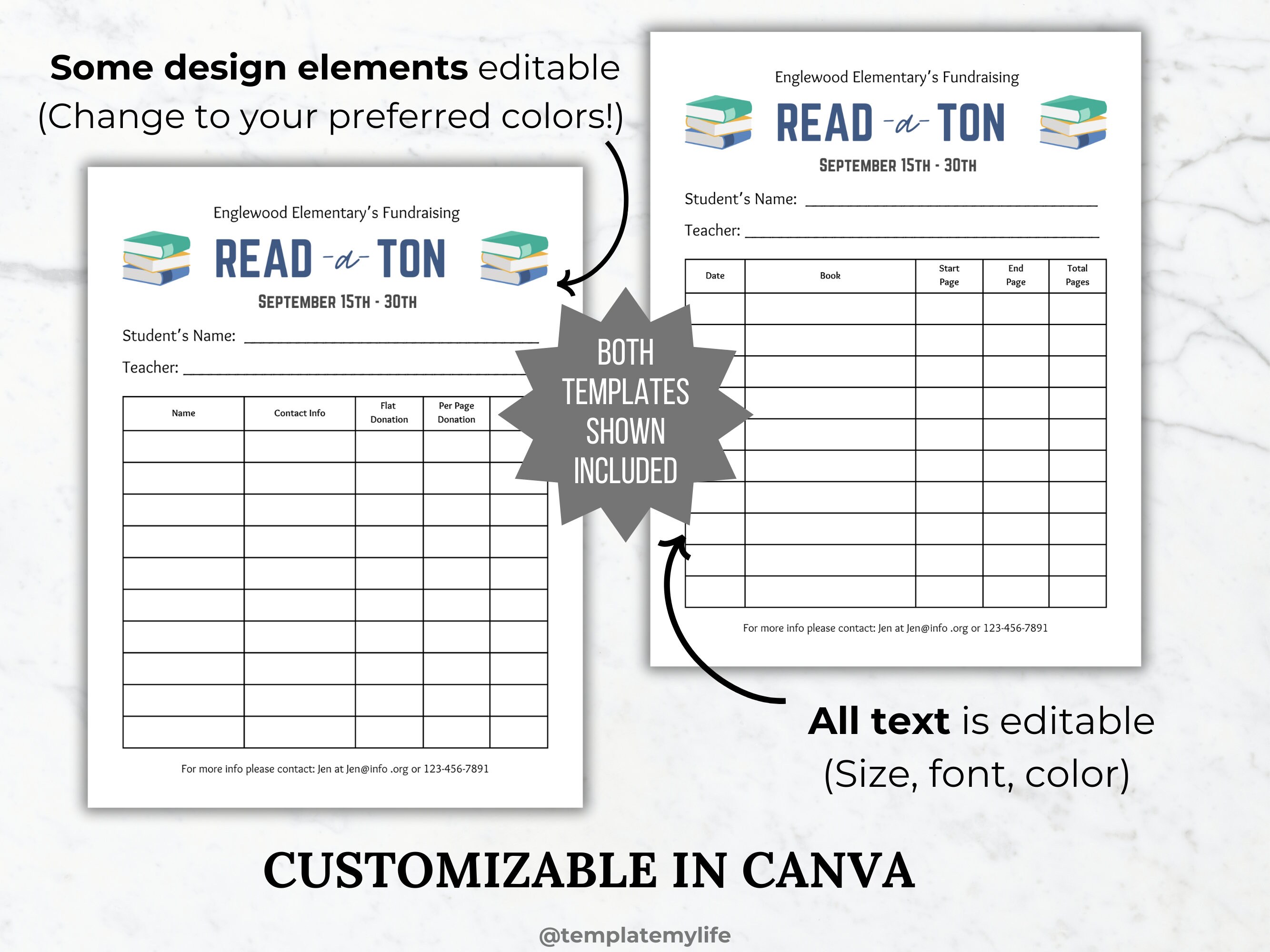 Reading Fundraiser Flyer Sponsor Pledge Form Reading Log Bundle ...