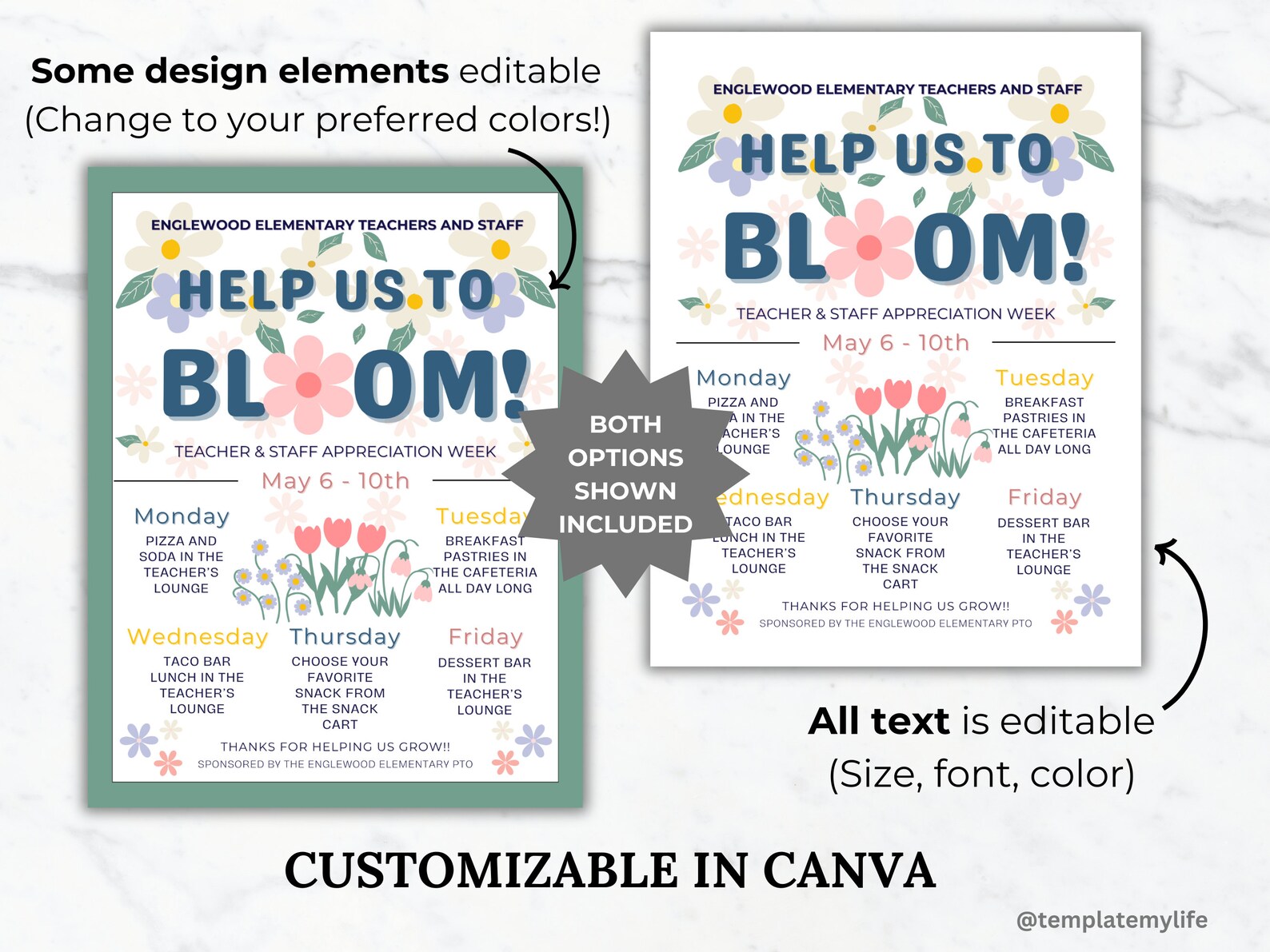 Teacher Appreciation Week Schedule Flyer Spring Bloom School Staff ...
