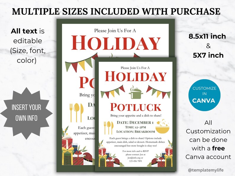 Holiday Potluck Invitation Template Christmas Dinner Party Invite Flyer ...