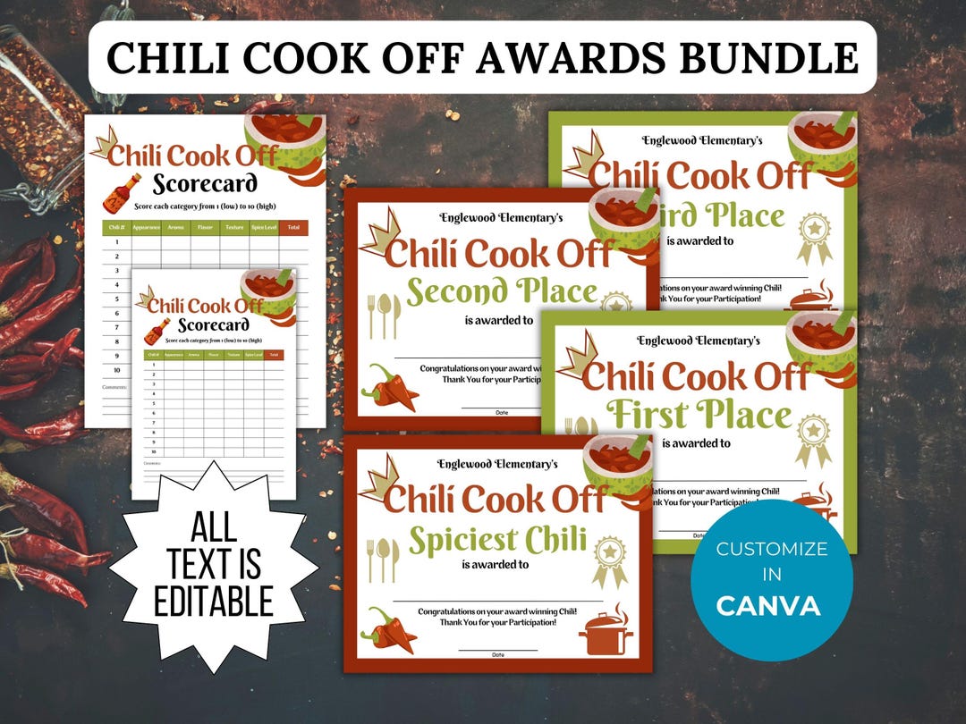 Chili Cook off Award Certificate Template PTO Bundle Community Fall ...