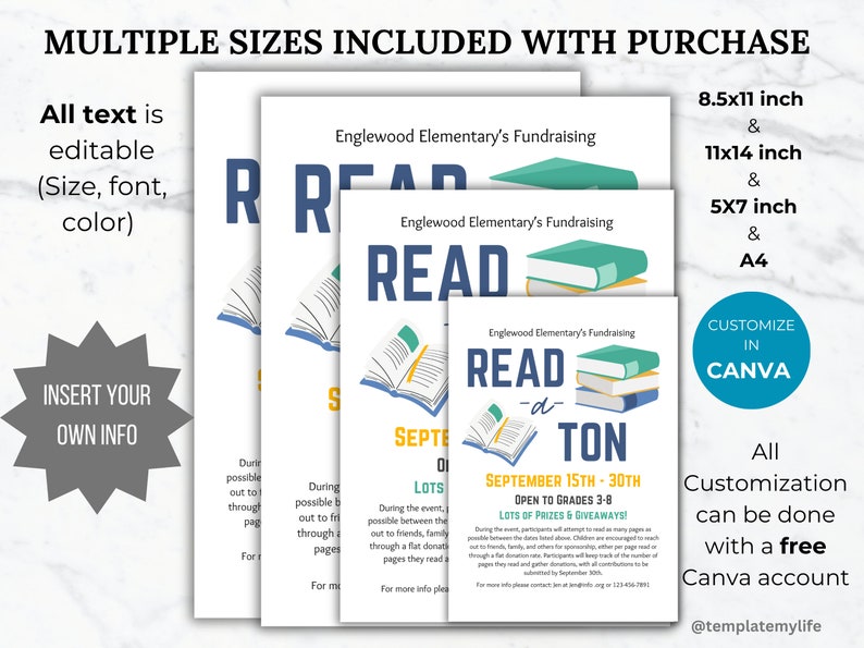 Editable Literacy Fundraiser Flyer Printable School Fundraiser Poster ...