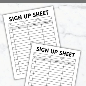 Editable Sign up Sheet Business Sign up Form Volunteer Sign up Template ...