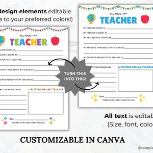Teacher Appreciation Week Template All About My Teacher Printable ...