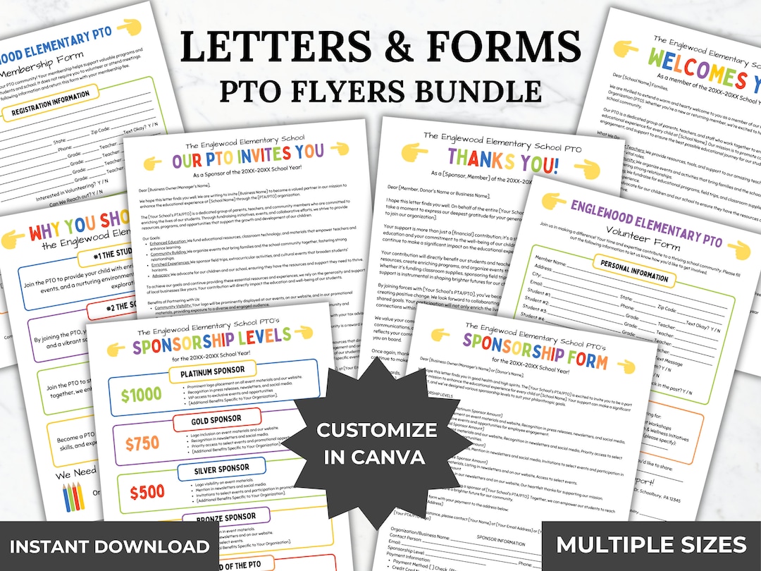 PTA Forms Bundle PTO Sponsorship Flyer Pta Donation Letter Pto ...