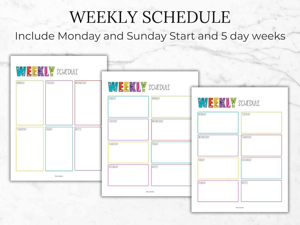 Kids Daily and Weekly Schedule Printable Bundle Kids Schedule - Etsy