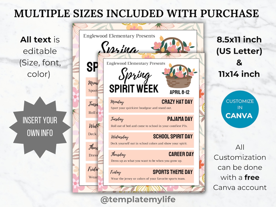 Spring Spirit Week Flyer Printable Office Spirit Week Template Easter ...