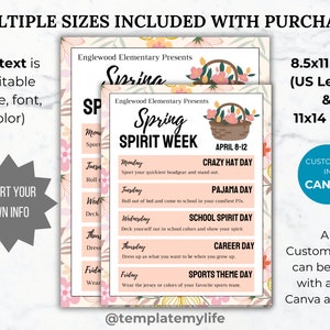 Spring Spirit Week Flyer Printable Office Spirit Week Template Easter ...