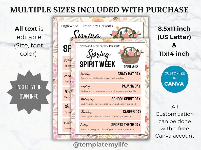 Spring Spirit Week Flyer Printable Office Spirit Week Template Easter ...