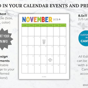 PTA PTO School Year Calendar Template 2024-2025 Portrait Monthly ...