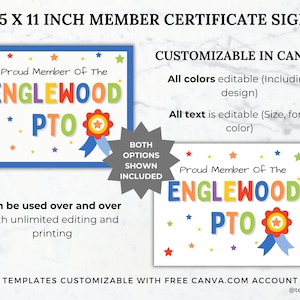 Editable PTA Membership Certificate Award PTO Member Appreciation Sign ...