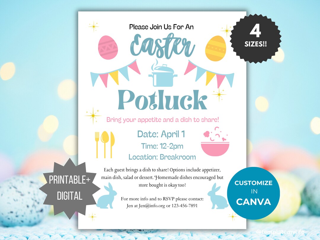 Easter Potluck Invitation Template Potluck Invite Flyer Easter Office ...