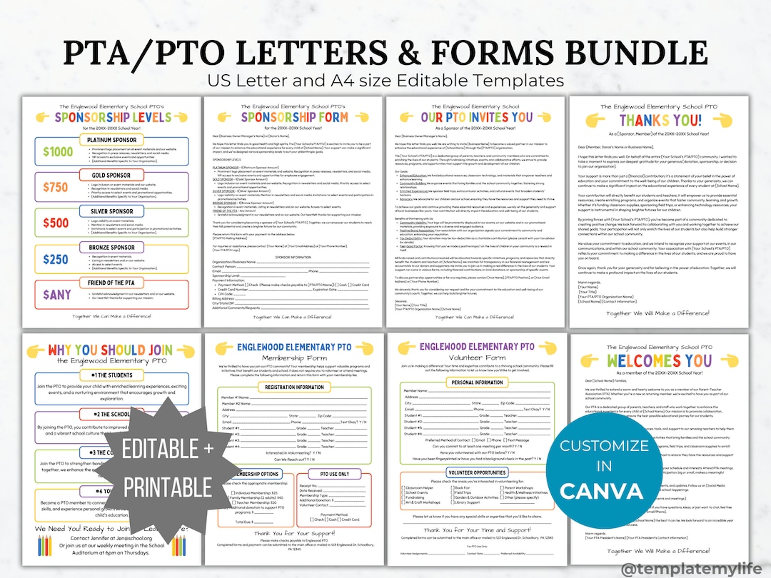 PTA Sponsorship Letter Printable PTO Membership Template Editable Pta ...