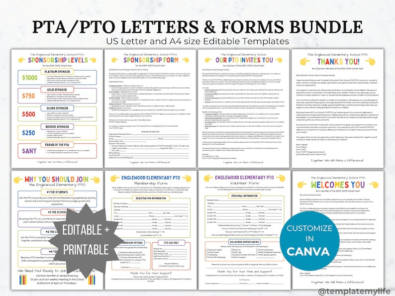 PTA Sponsorship Letter Printable PTO Membership Template Editable Pta ...