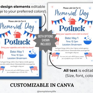 Memorial Day Potluck Invitation Template Potluck Invite Flyer Office ...