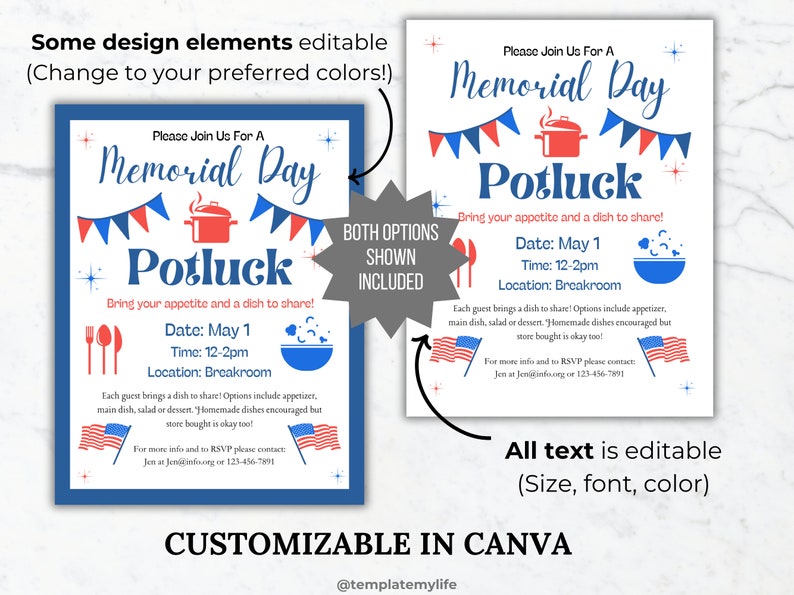 Memorial Day Potluck Invitation Template Potluck Invite Flyer Office ...