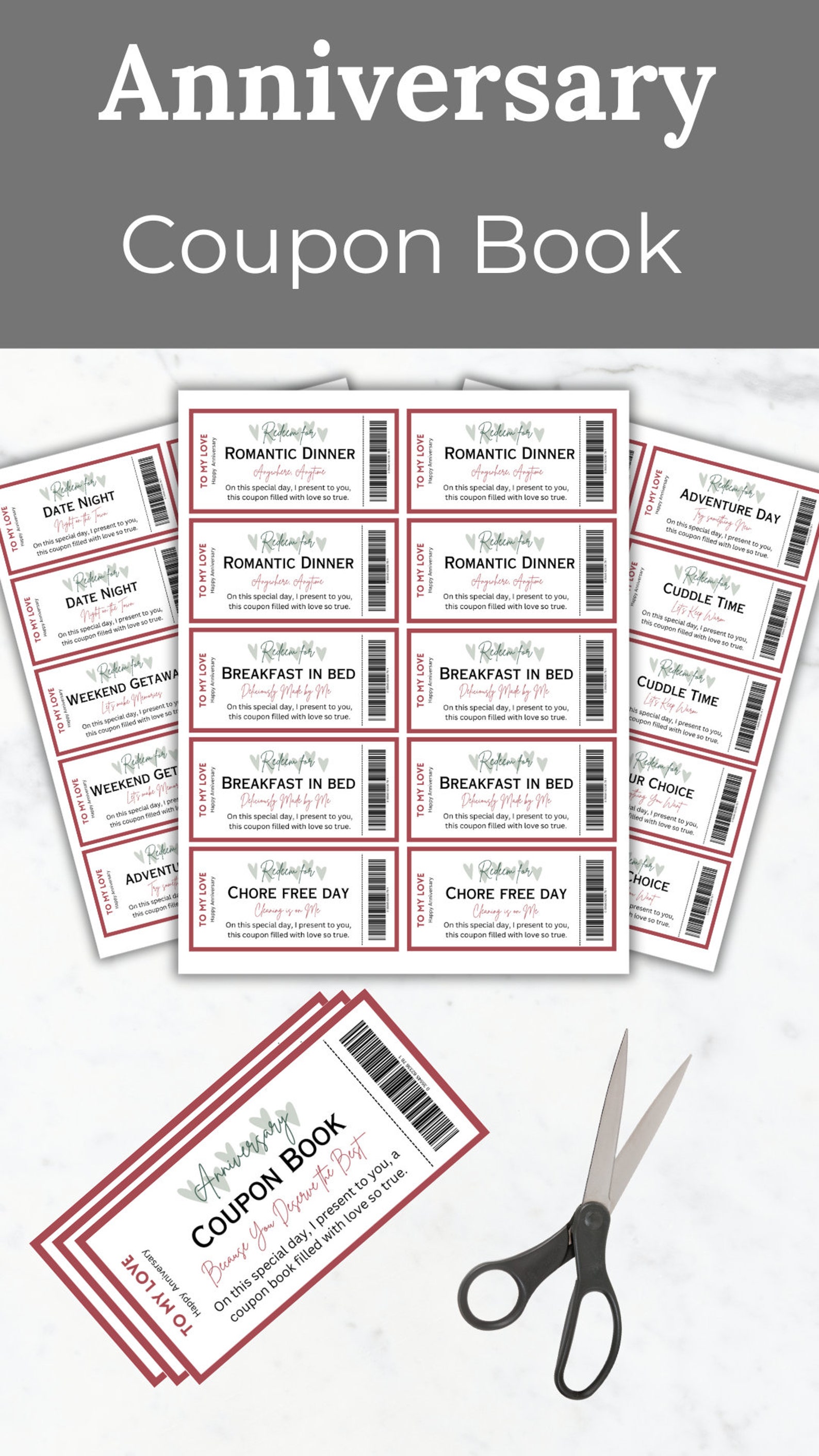 Coupon Book for Her Anniversary Printable Gift Editable Love Coupons ...