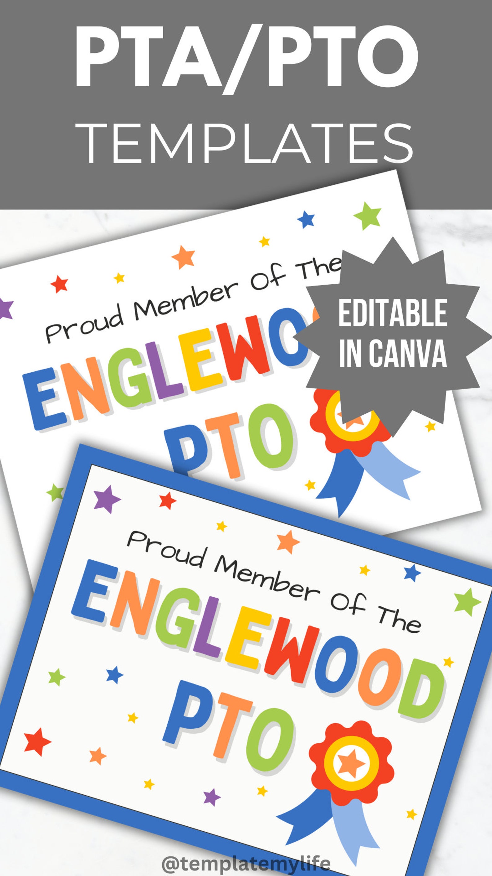 Editable PTA Membership Certificate Award PTO Member Appreciation Sign ...