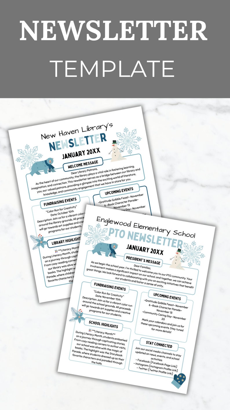 Winter Newsletter Flyer Printable Community Newsletter Flyer Editable ...