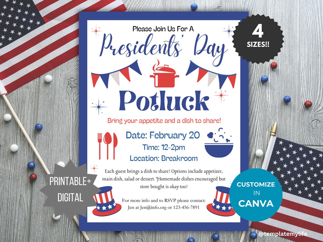 Patriotic Potluck Flyer Template Potluck Invitation Flyer Neighborhood ...