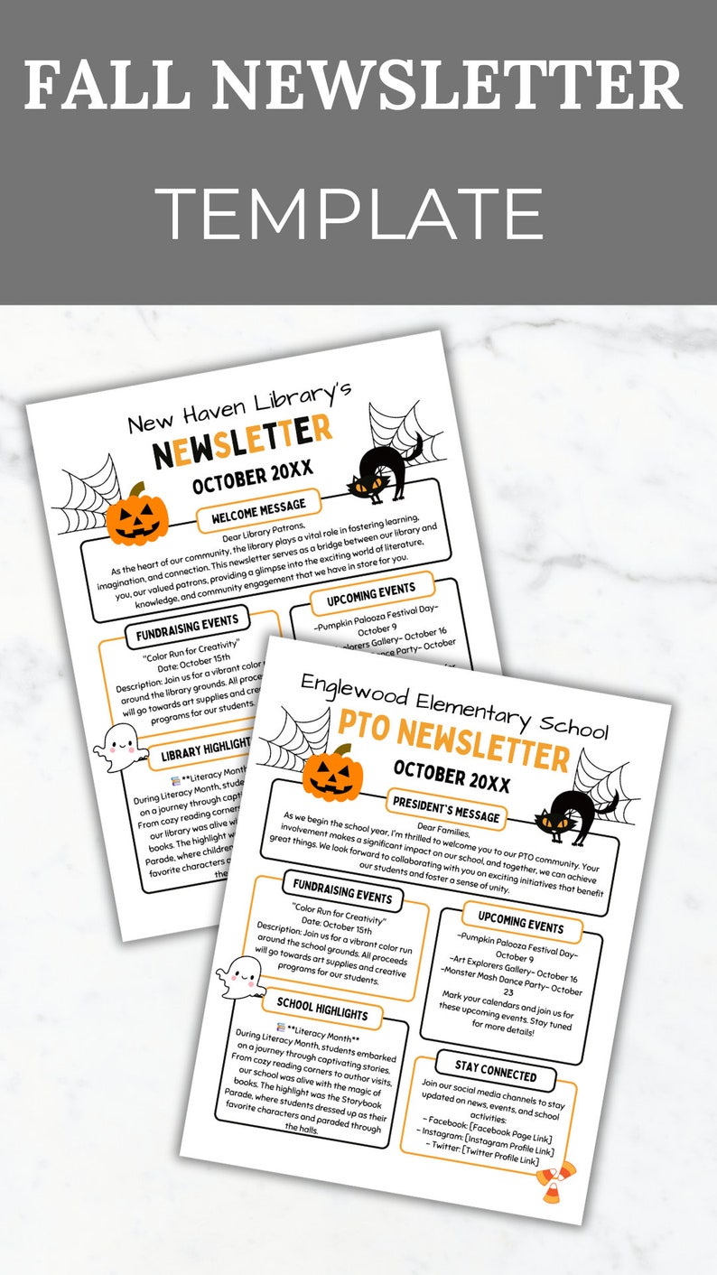 PTA Halloween Newsletter Flyer Printable PTO School Newsletter Flyer ...