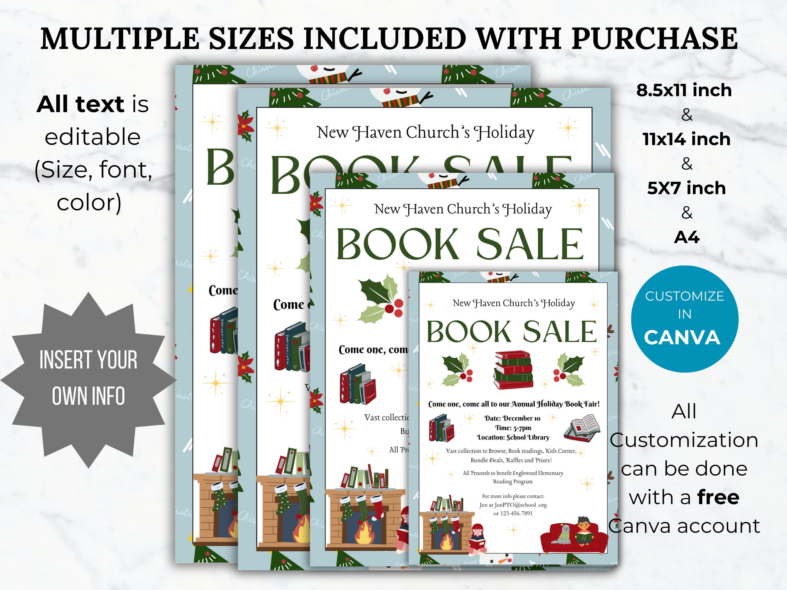Christmas Book Sale Flyer Template Library Book Sale Flyer - Etsy
