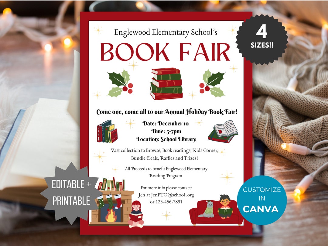 Holiday Book Fair Flyer Template PTO Book Sale Flyer Editable Book ...
